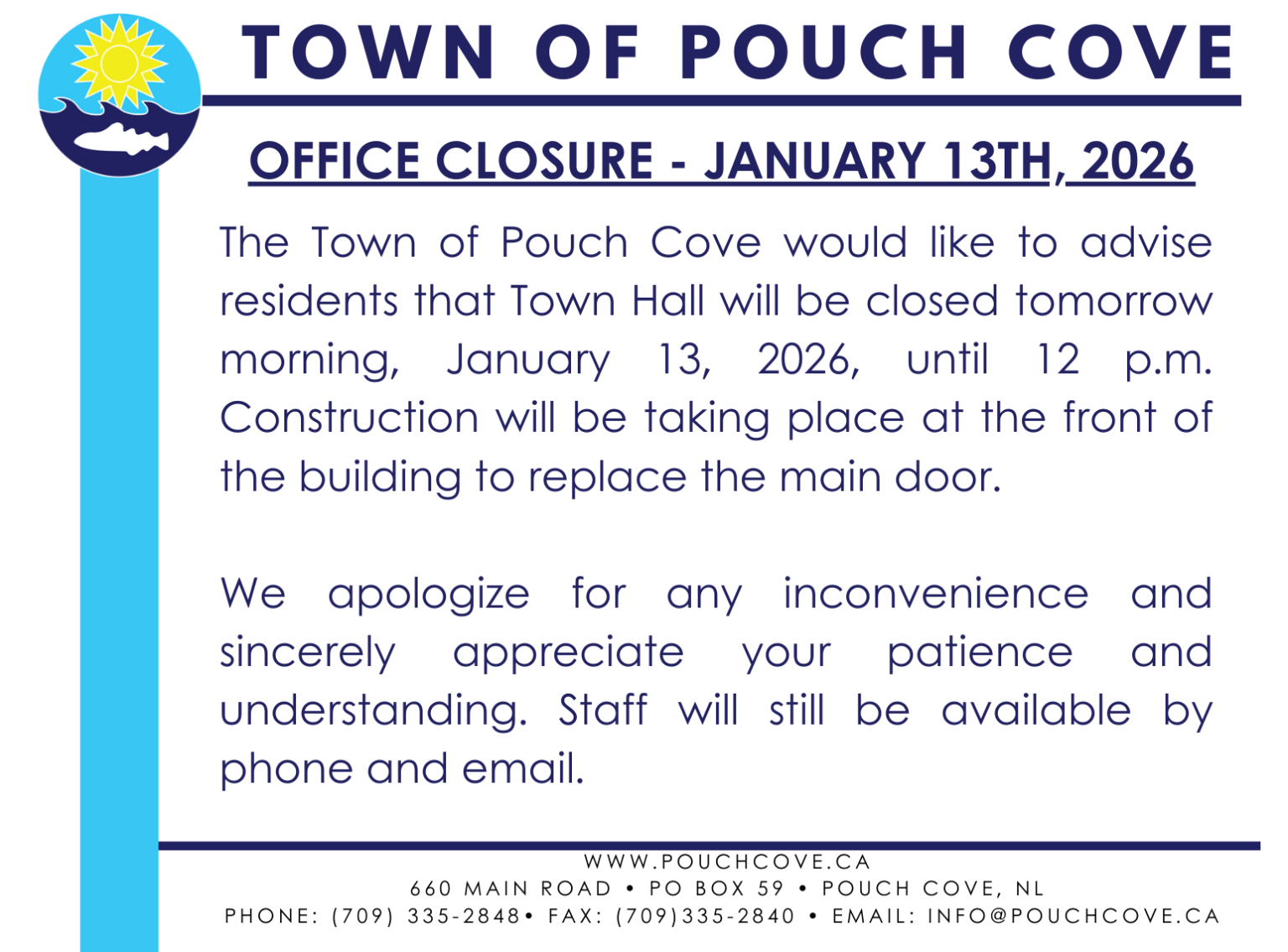 Office Closure - January 13th, 2026 | Pouch Cove